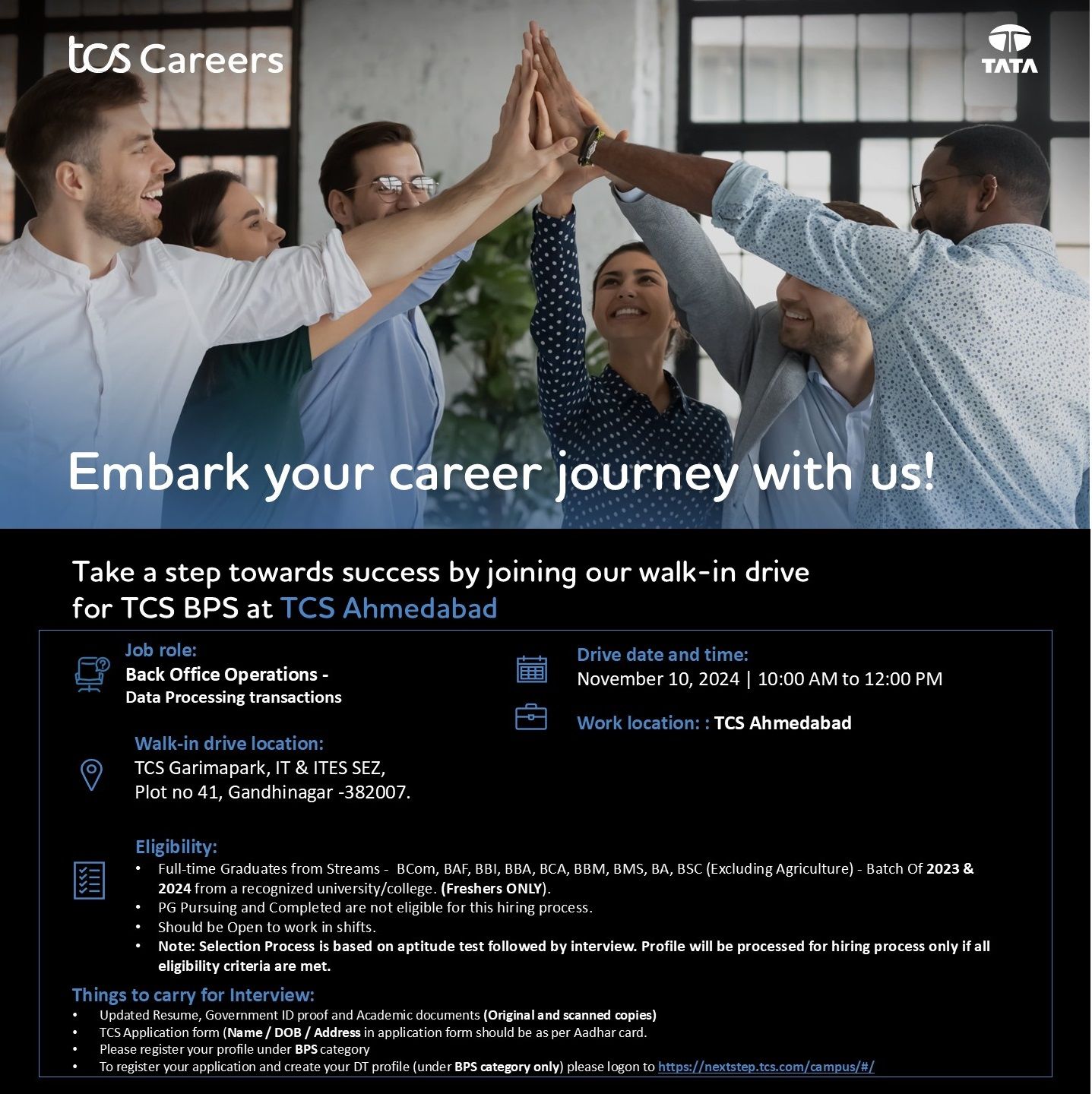 TCS Walk-In Drive | 10th Nov 2024 - Placement Drive TCS Walk-In Drive | 10th Nov 2024 - Placement Drive