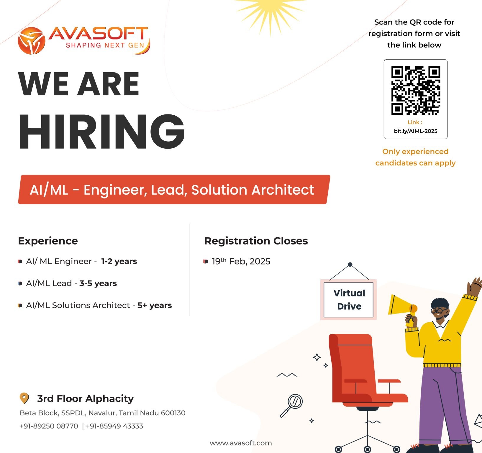 AVASOFT Virtual Hiring Drive | AI/ML Engineer, Lead & Solution ...