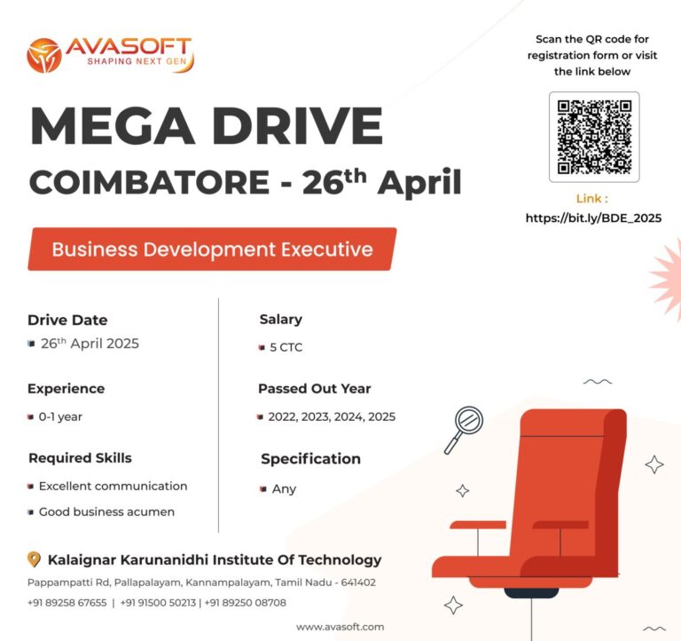 AVASOFT Mega Walk-In Drive 2025 | Hiring Business Development Executive - Placement Drive