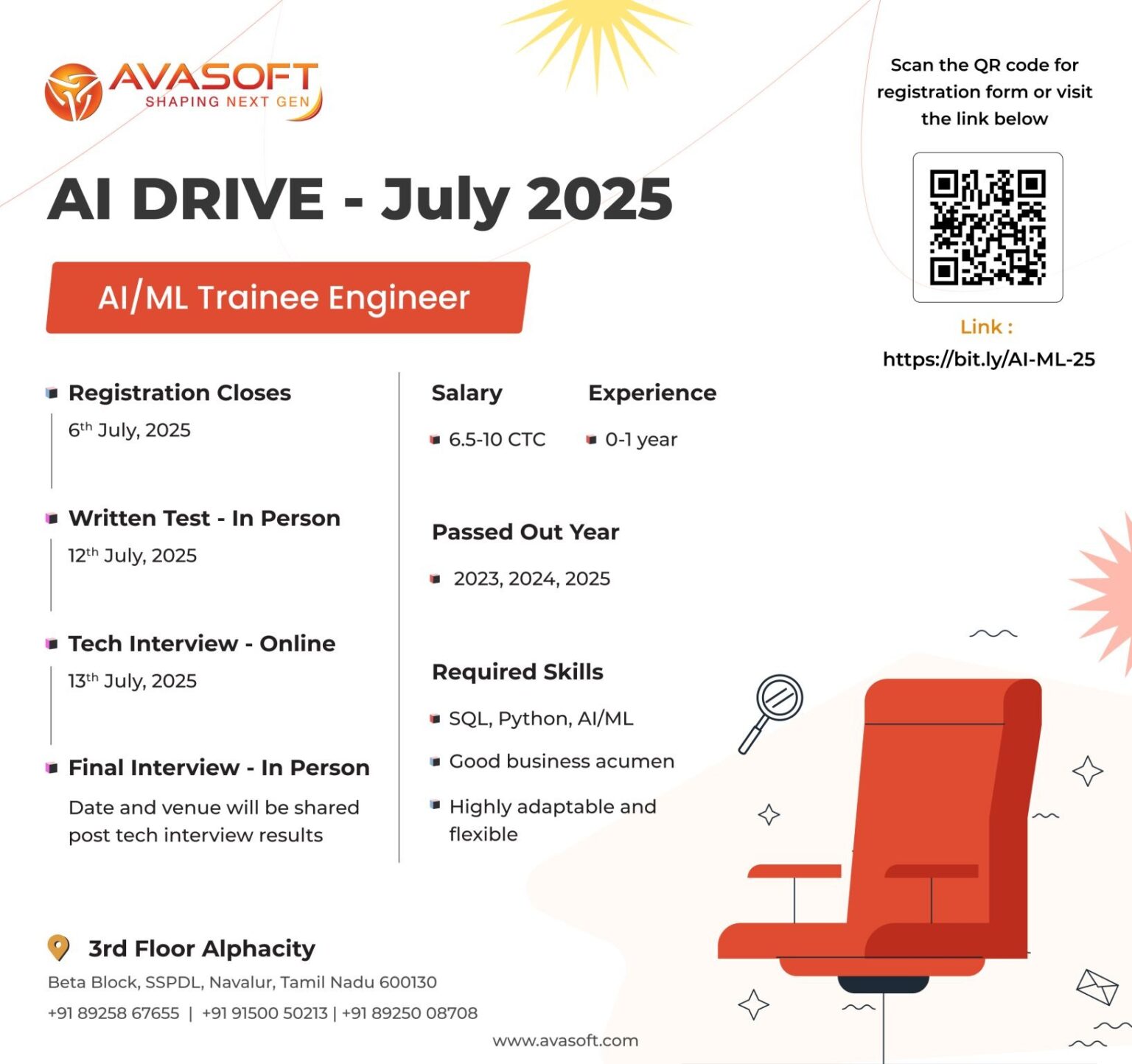 AVASOFT Artificial Intelligence & Machine Learning Job Alerts - Apply Soon! - Placement Drive