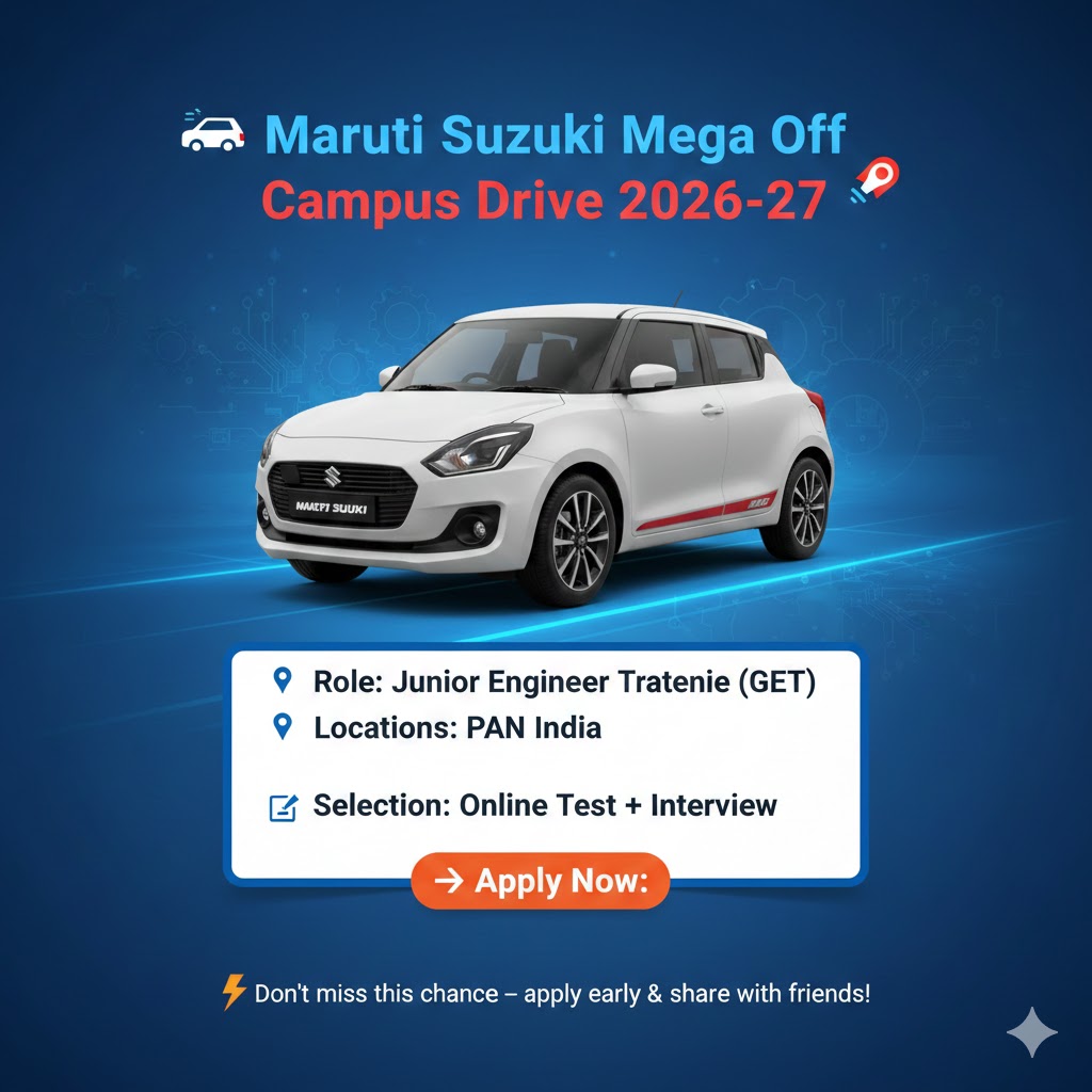 Maruti Suzuki Recruitment 2026-27 – Junior Engineer Trainee Apply Online - Placement Drive